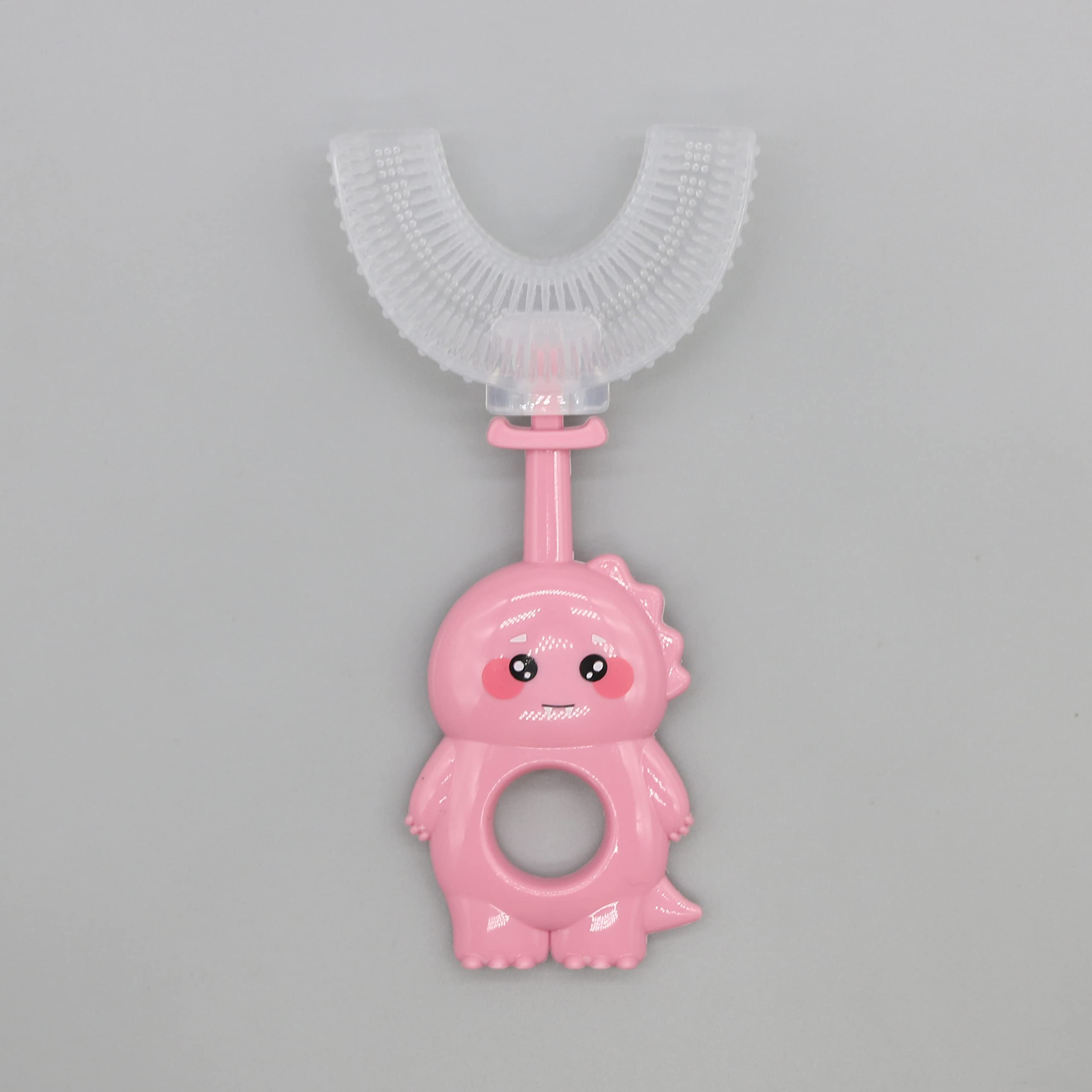 U-Shaped Children's Toothbrush with Food Grade Soft Silicon Brush Head, for Kids 2-6, 360 Degree Oral Teeth Cleaning Design (Small, Pink Dino)