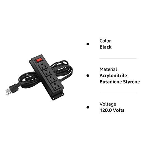 Wall Mount Power Outlet Strip, 4 Outlet Mountable Power Strip with Switch, Under Desk Power Strip Connect with 6ft Cord Mount Under Desk, Workbench, Nightstand, Dresser, Table(4AC-6FT)