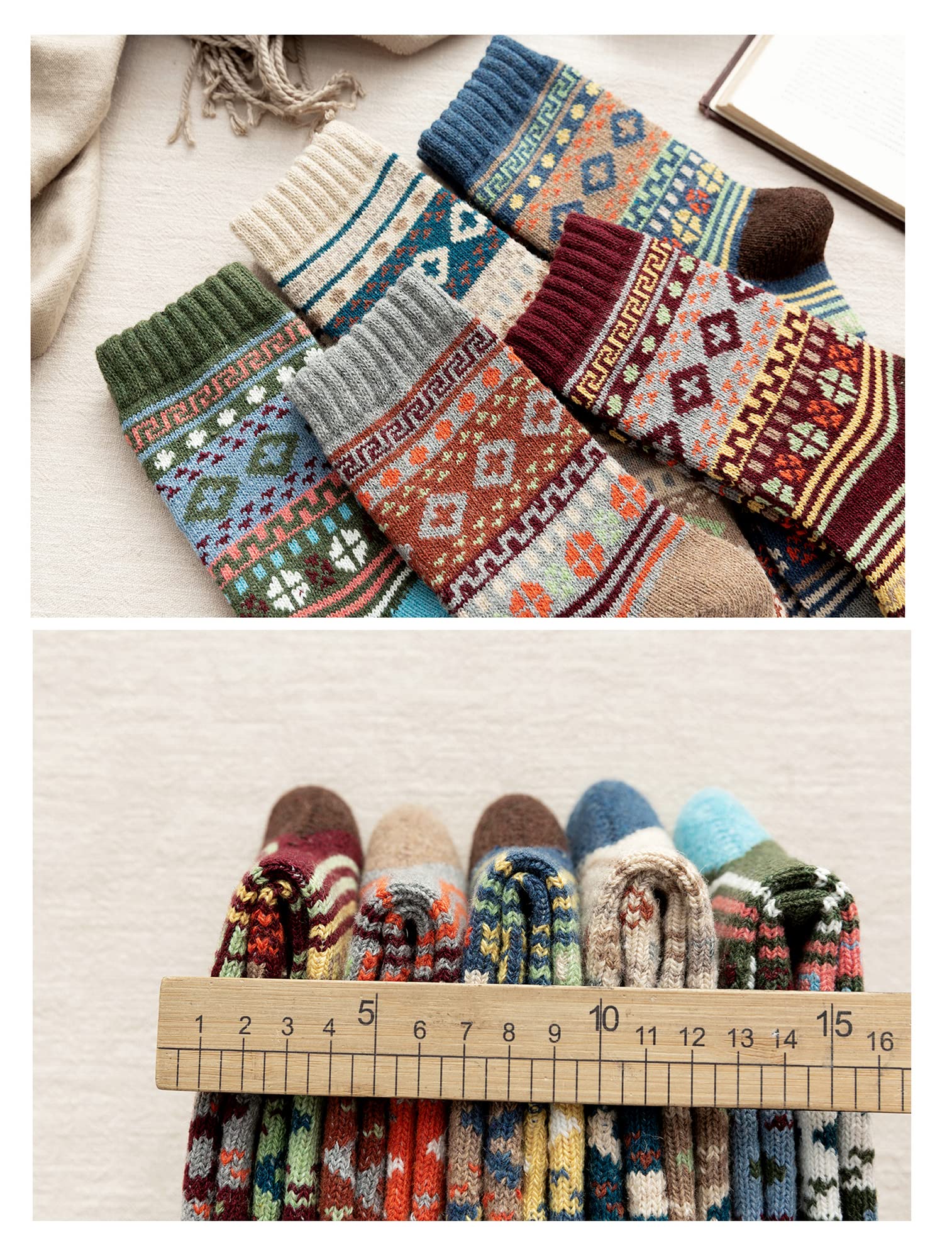 Norther30° 5 Pairs Women Winter Socks Cotton Soft Breathable Wool Socks for Men or Women Warm Thick Crew Socks
