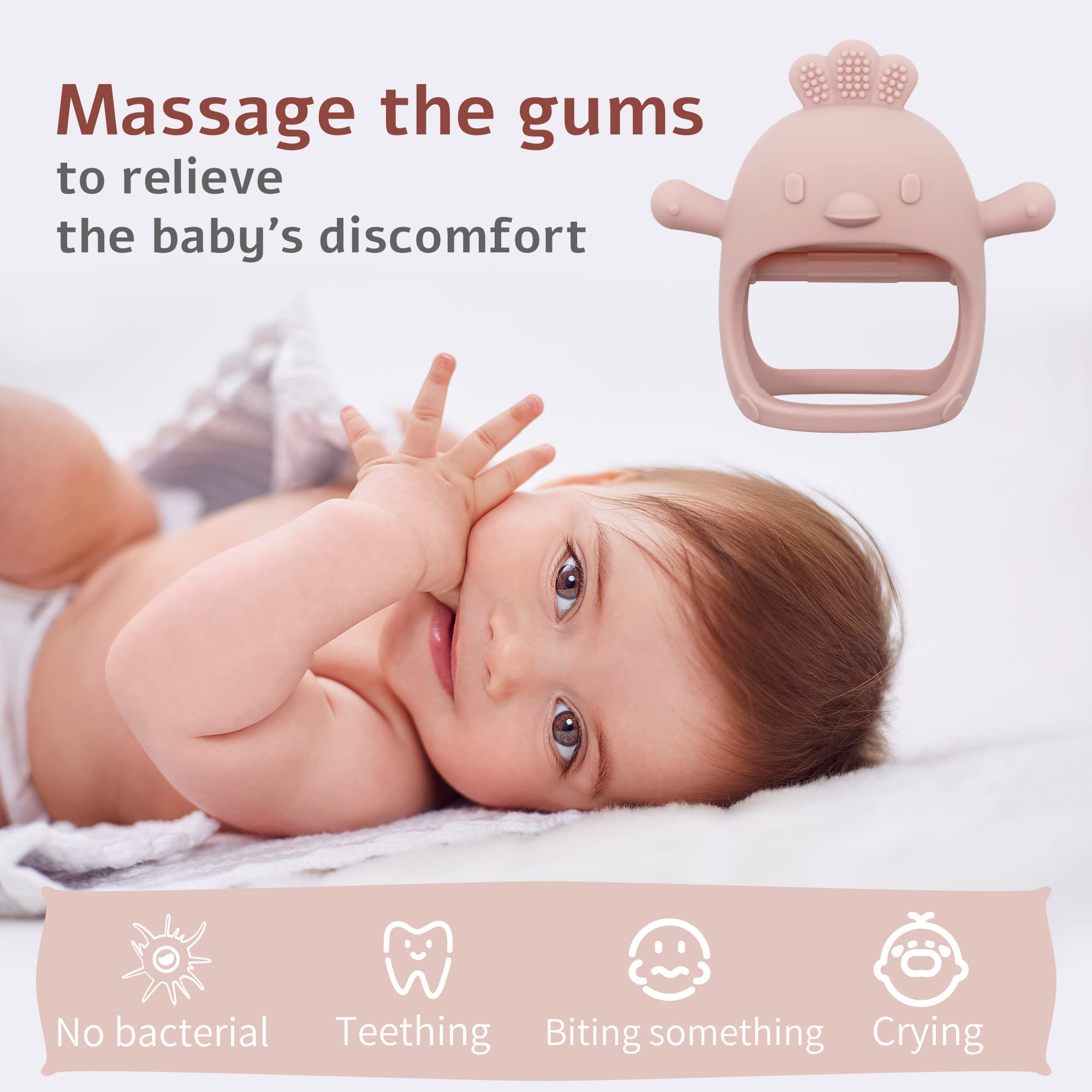 Smore Baby Silicone Teether Toy, Teether for Babies 0-6 Months, BPA Free, Anti Dropping Wrist Hand Teethers Baby Chew Toys, for Sucking Needs, for Soothing Teething Pain Relief (Olive)