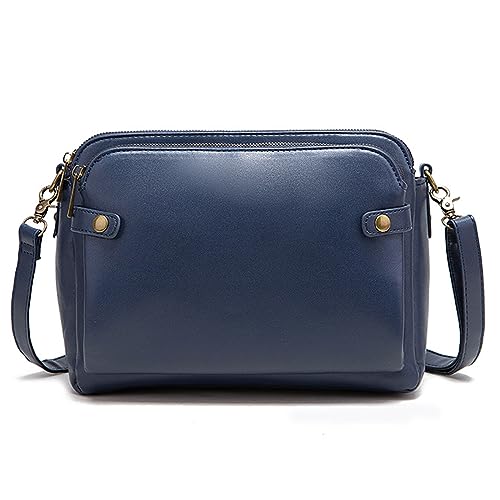 Three-Layer Leather Crossbody Shoulder & Clutch Bag, Leather Crossbody Bags for Women Built in Wallet Handbag Purse (Blue)