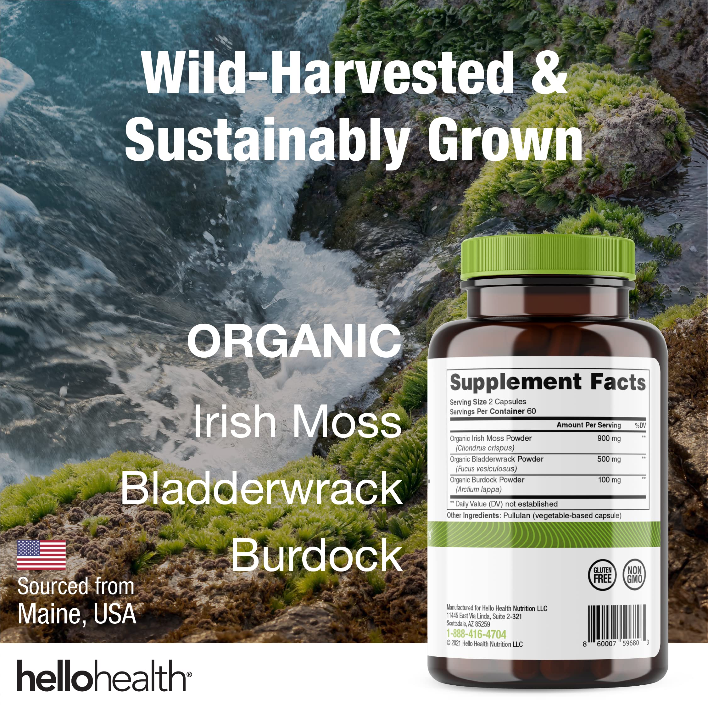 Organic Irish Sea Moss Capsules: Wildcrafted Sea Moss, Burdock Root & Bladderwrack Prebiotic Super Food for Immune Support, Thyroid Support, Natural Energy, Gut Health, Skin & Joint Health -120 Caps
