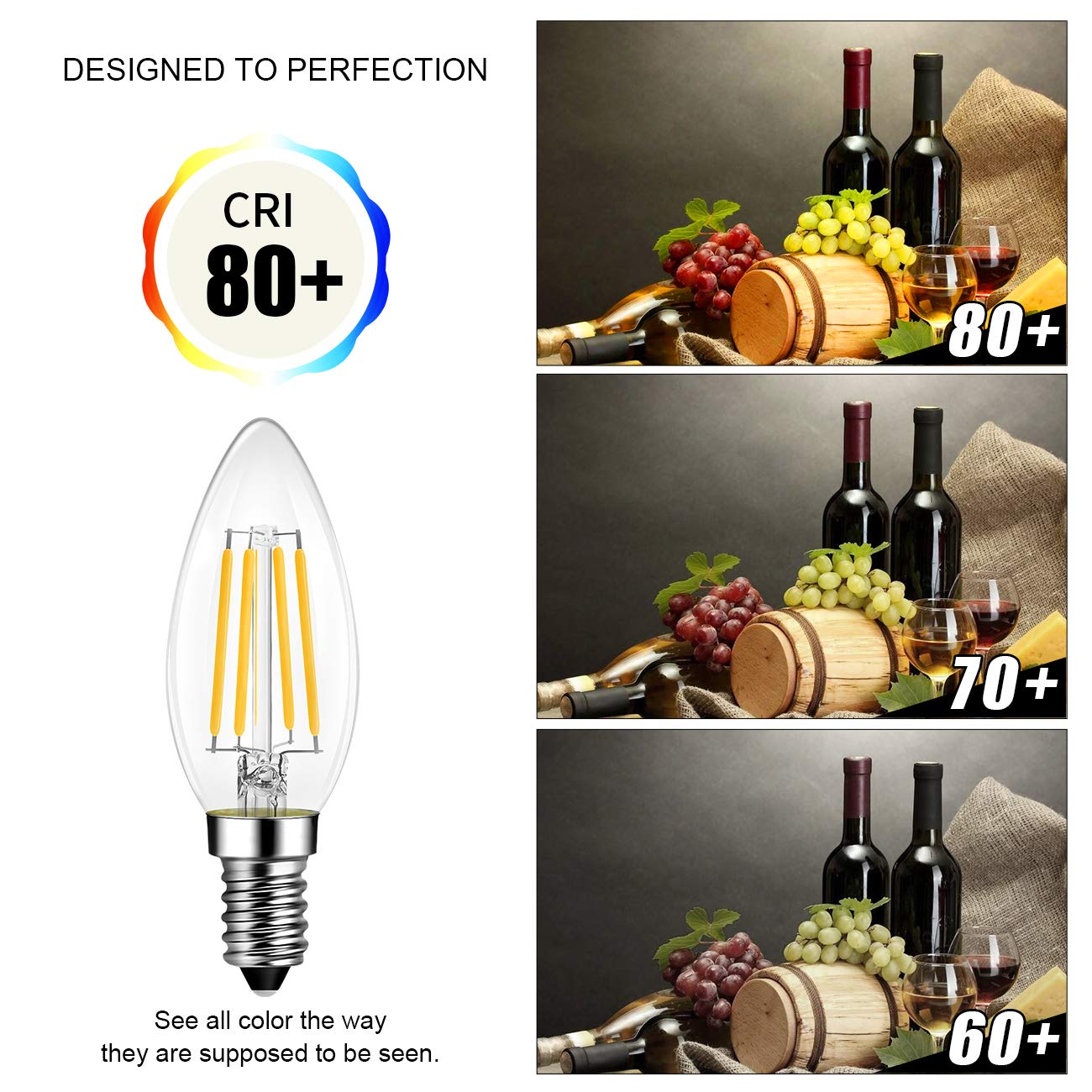 LVWIT B11 LED Edison Filament Bulb Dimmable 60W Equivalent, E12 Candelabra Base 2700K Warm White Candle Light Bulb, UL-Listed (6 Pack)