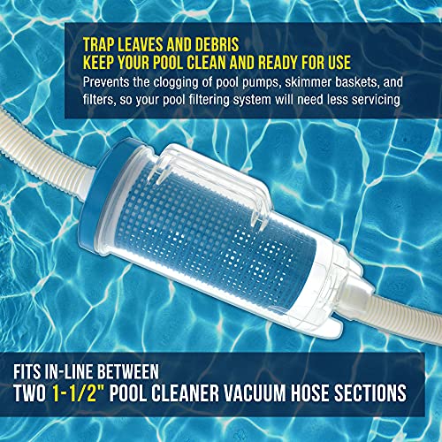 U.S. Pool Supply Professional in-line Pool Leaf Canister with Large Plastic Mesh Basket & Mesh Bag - Fits 1-1/2β Swimming Pool Cleaner Vacuum Hose Sections - Skims Leaves, Prevents Filter Clogging