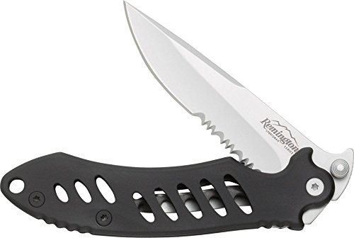Remington Cutlery R19073 F.A.S.T. Medium Folder Knife with Bead Blast Finish Serrated Blade, 4 1/8-Inch, Black