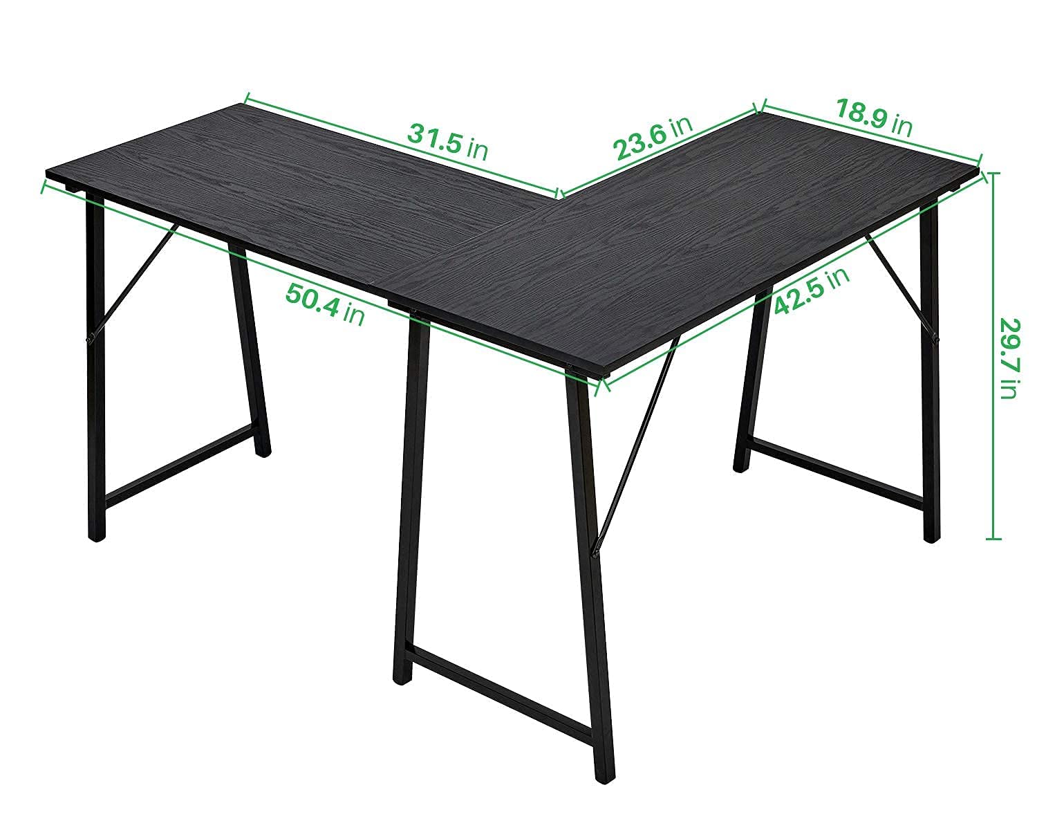L Shaped Desk Gaming Computer Desk 50.4'' Home Office Corner Desk ps5 Kids Writing Desk for Small Space Modern Students Study PC Laptop Table Large Wood Workstation Space-Saving for Bedroom, Black