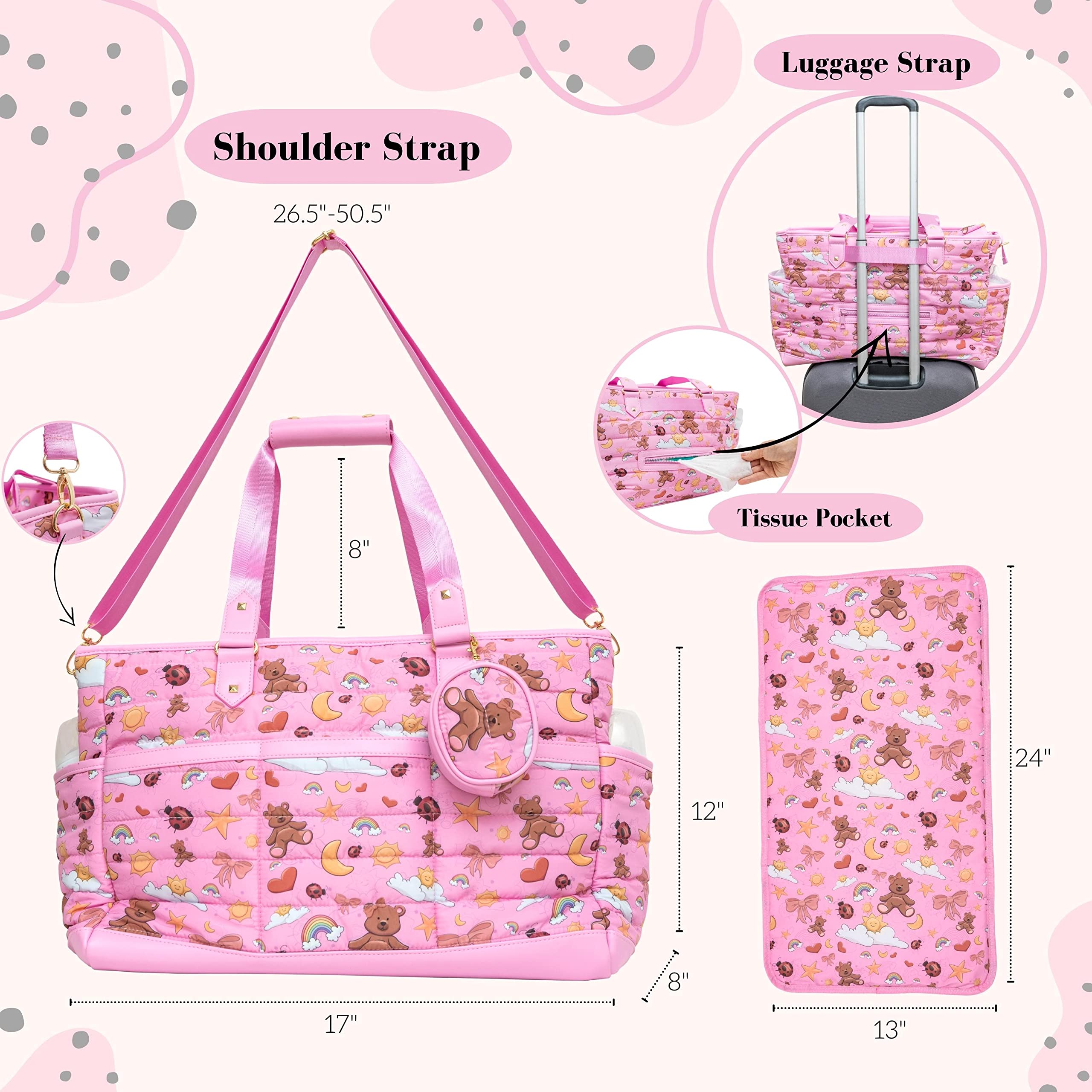 V & V LABEL VVVV Baby Diaper Bag Tote| Luxury Maternity Bag with Exclusive Pattern Design with Changing Pad, Pacifier Case, Organizing Bag| Baby Registry Ideas| Baby Shower