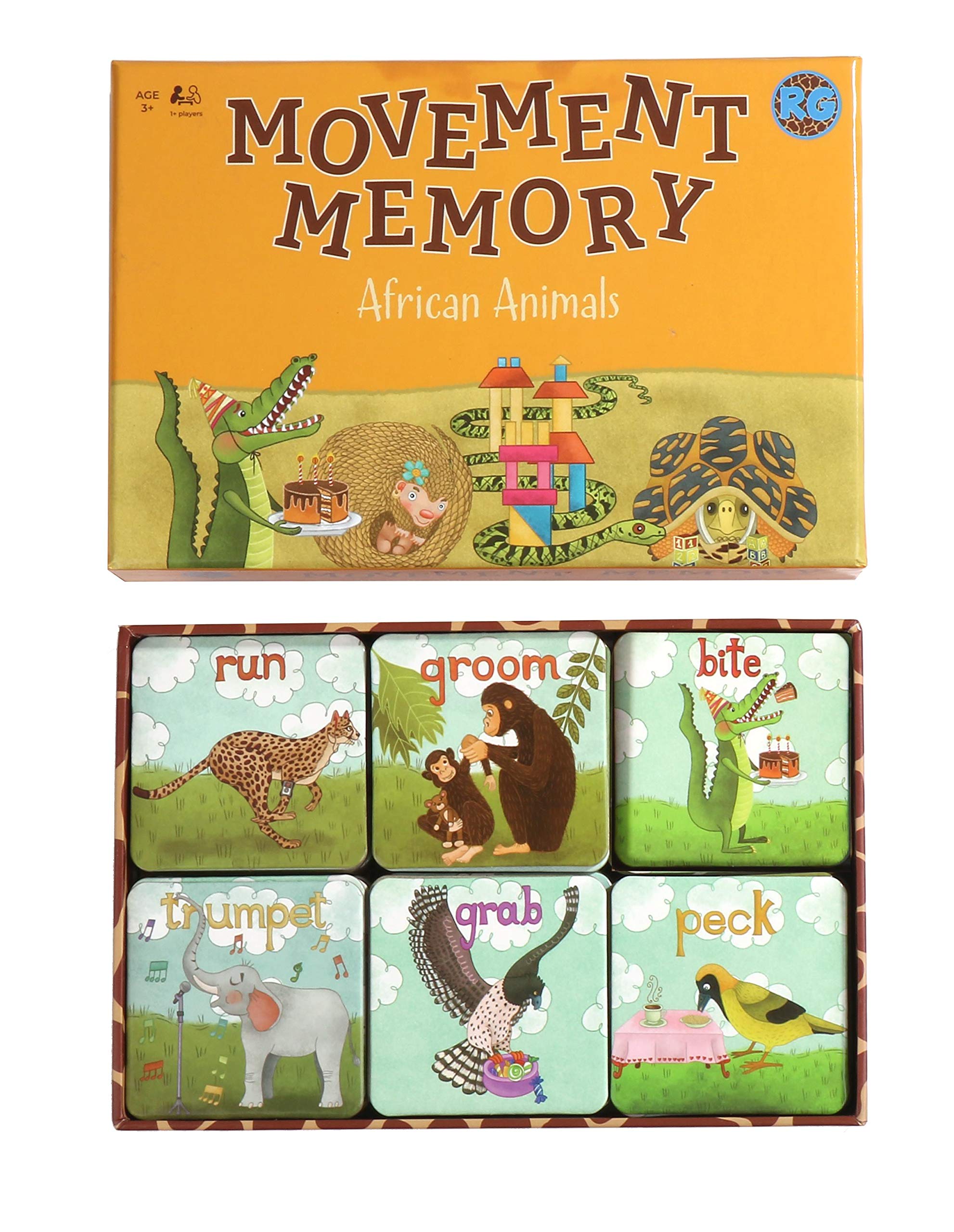Movement Memory Game for Toddlers 2-4 Years β Educational Matching Game w/ African Animals - Memory Card Game with 28 Sets - Memorize and Match - Exercise & Improve Memory, Focus & concentration
