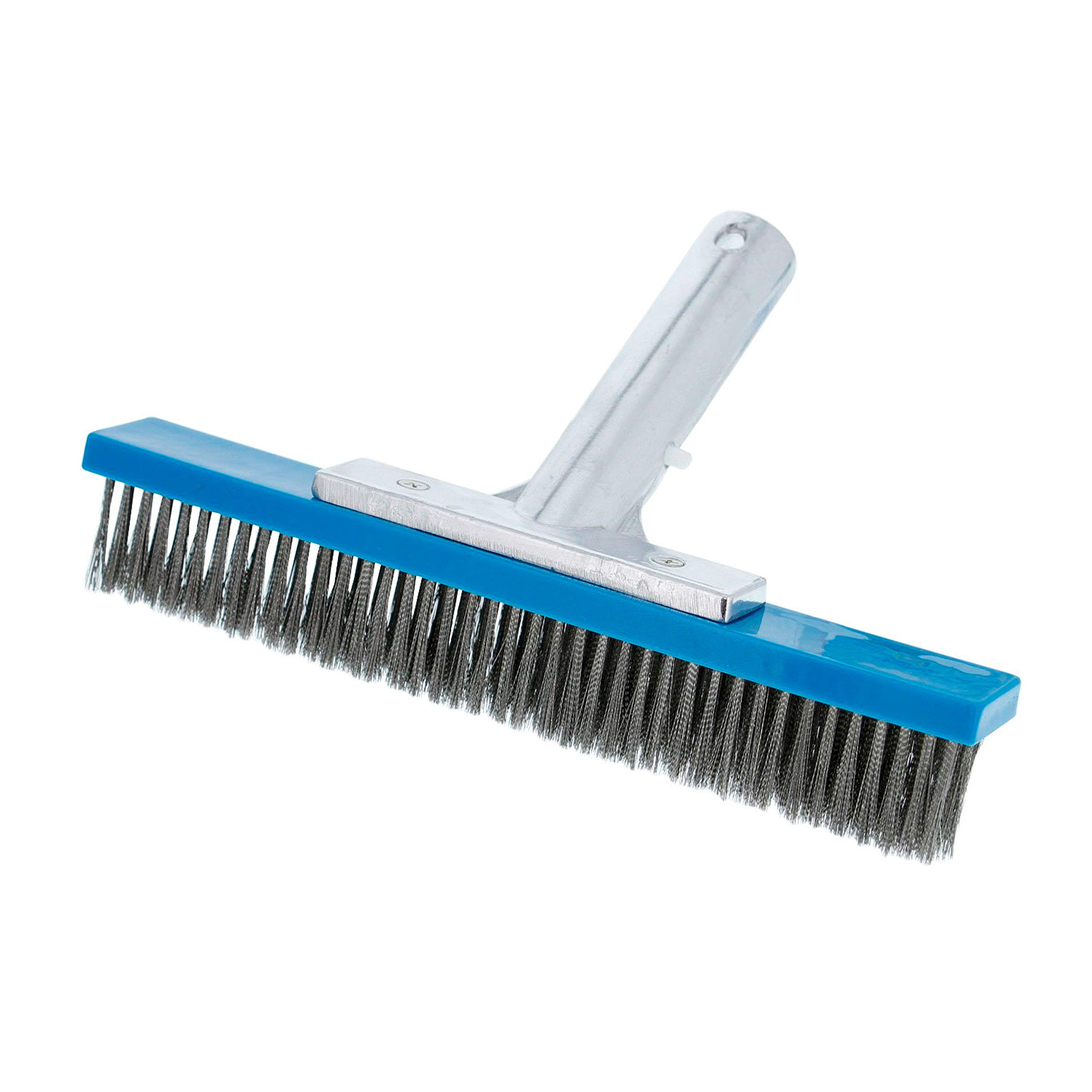 U.S. Pool Supply Professional 10" Stainless Steel Pool Brush with EZ Clip Handle - Durable Bristles, Scrub Remove Calcium Buildup, Rust Stains on Concrete - Sweep Debris from Walls, Floors Steps