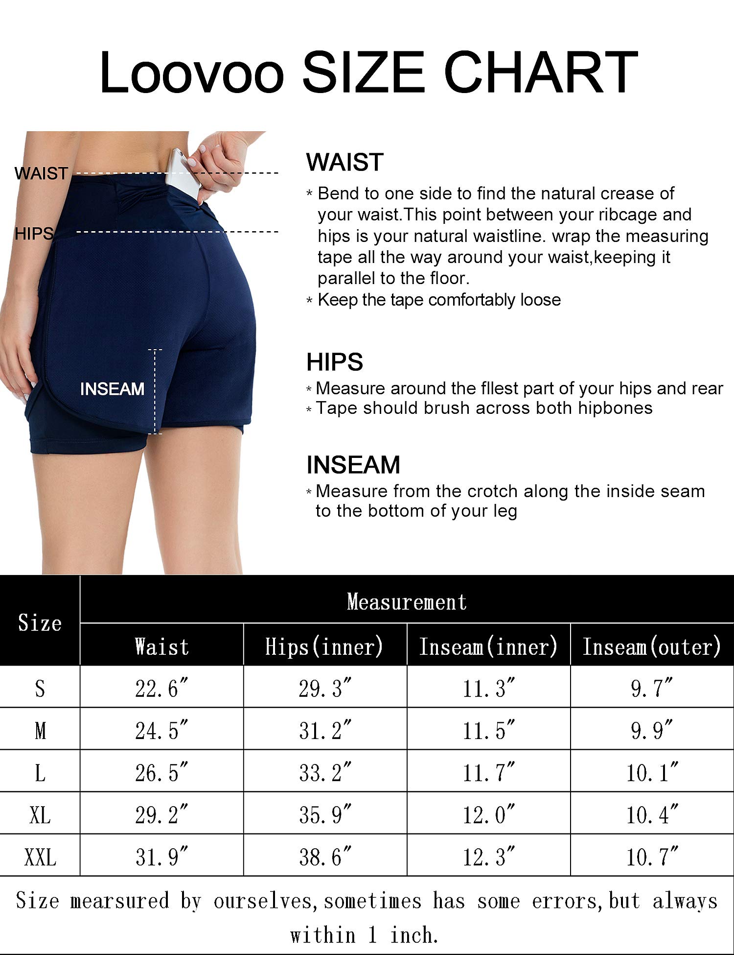 Loovoo Women's Sports Workout Shorts Double Layer Yoga Running Shorts 2 in 1 with Back Pocket Dark Grey M
