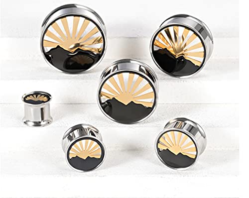 Pierced Republic Sun Behind Mountains Ear Gauges - Pair of Stainless Steel Flared Ear Plugs - 6 Size Options (00 Gauge (10mm))