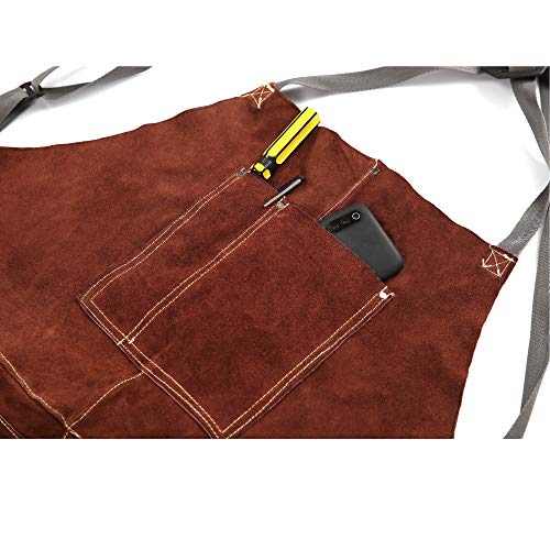TULGIG's Leather Welding Aprons for Men/Women with Gloves-Adjustable Strap Leather Apron with 6 Tool Pockets-Heat Resistant Heavy Duty Wood Working Apron-Safety Apparel 42 x 24 Blacksmith Apron