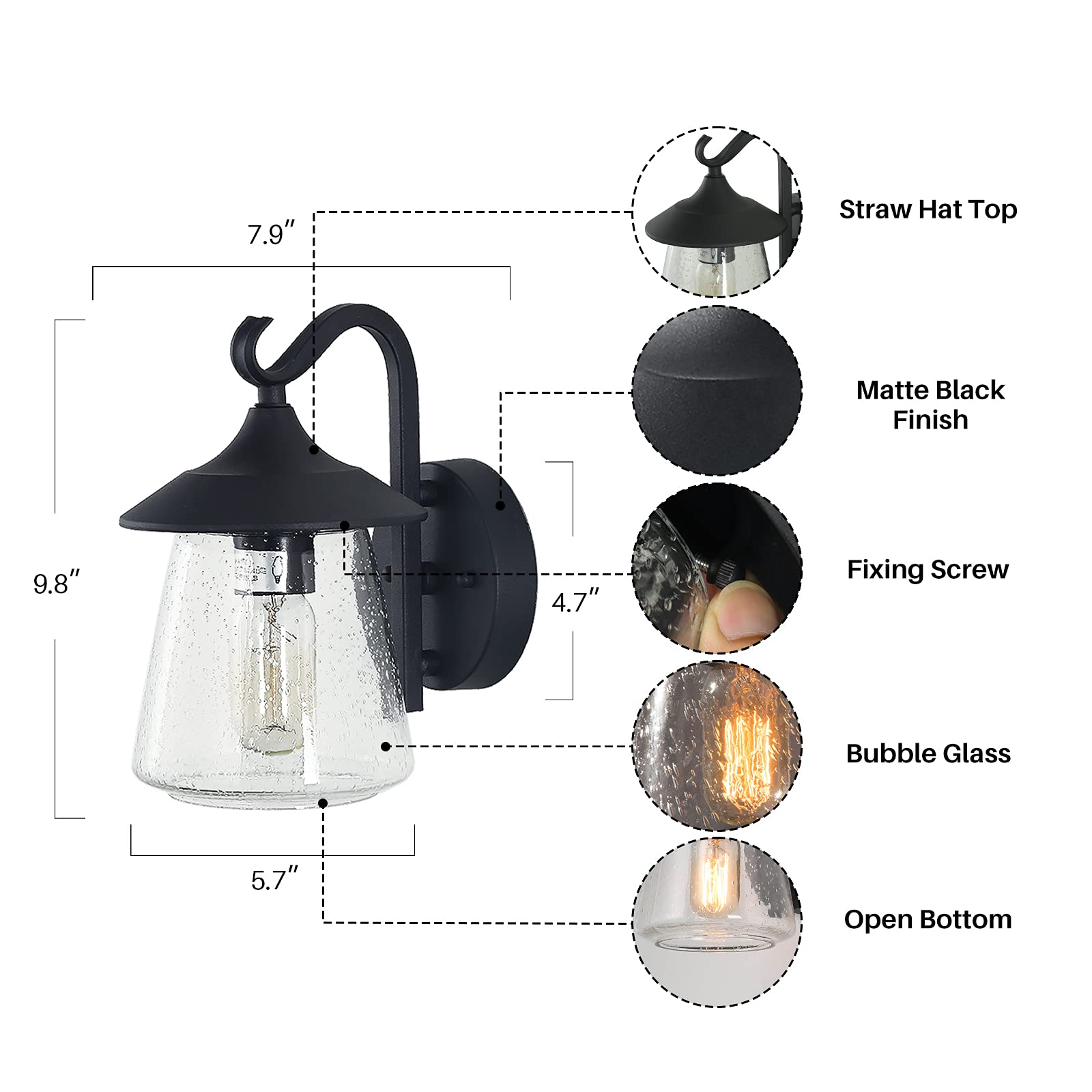 LOG BARN Outdoor Wall Light,Farmhouse Exterior Lantern in Black with Seeded Glass for Porch Barn A03356, 1-Light Light