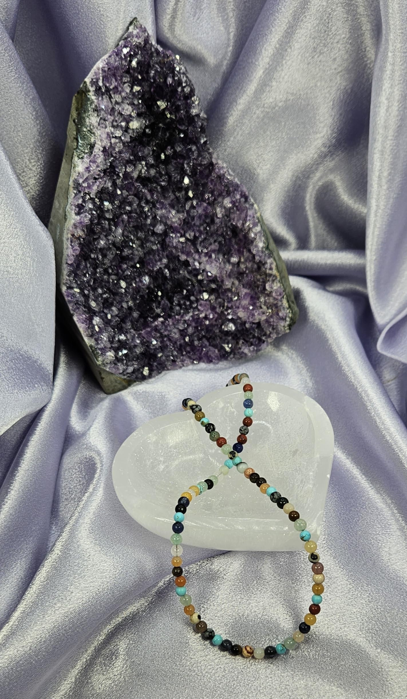 Rainbow Chakra Beaded Gemstone Necklace, Mixed Gemstone Choker, Real Gemstones, Crystal Beaded Choker Necklace, Layering Necklace, Gift for Her Blue 16 Inches