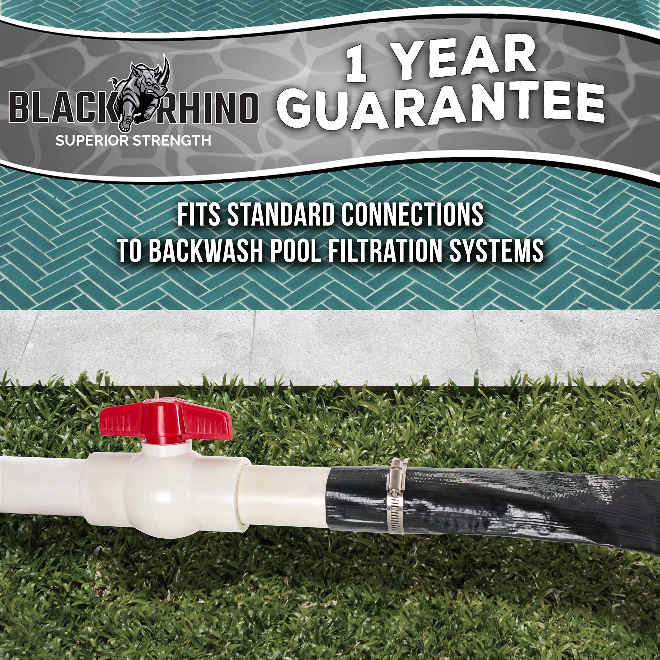 U.S. Pool Supply Black Rhino 1-1/2" x 100' Pool Backwash Hose with Hose Clamp - Extra Heavy Duty Superior Strength, Thick 1.2mm (47mils) - Weather Burst Resistant - Drain Clean Swimming Pools, Filters