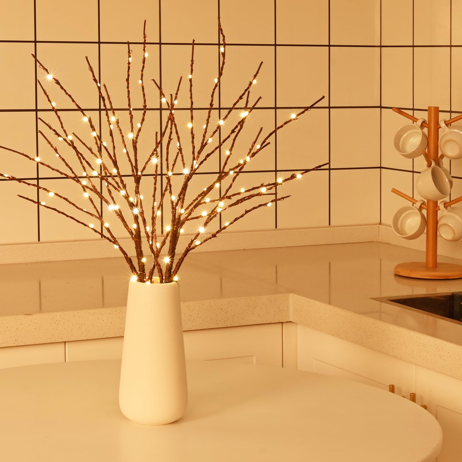 Lighted Branches for Vases, 2PCS Branch Lights, 32IN Birch Tree Branches, Fake Willow Branches, Artificial Twig Lights Christmas Decorations for Home Indoor Outdoor Decor, Brown