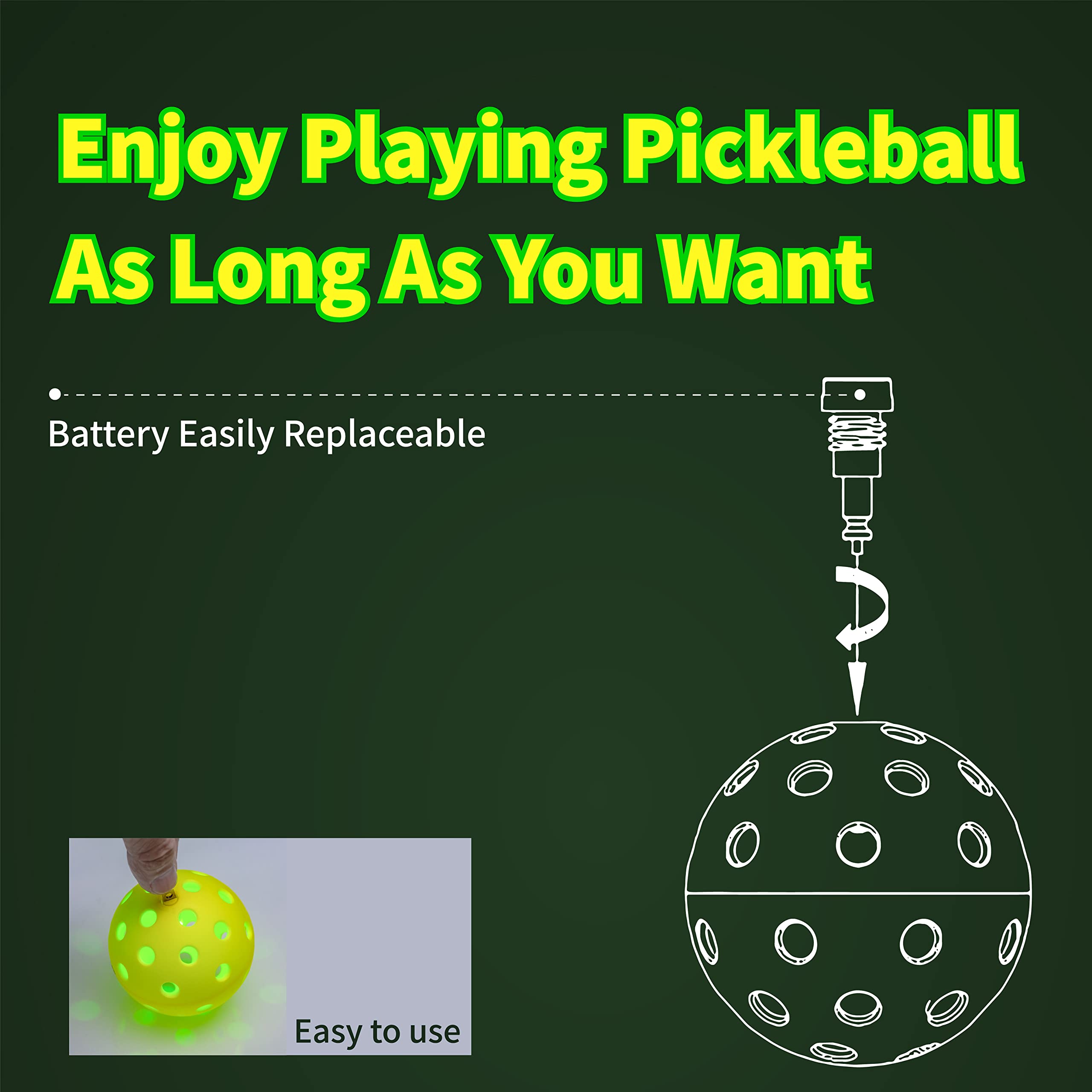 PickleStar 2 LED Light Up Pickleball Balls Bundled with 2 Regular(No LED) Outdoor Pickleball Balls, 2 Batteries Included