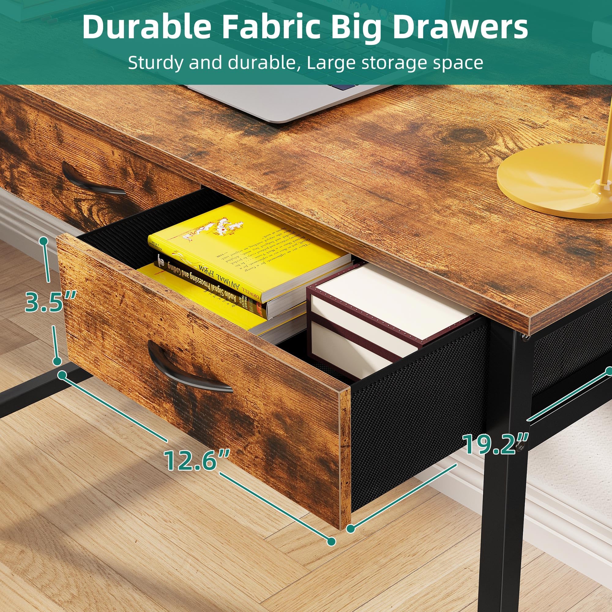 YITAHOME Small Computer Desk with Drawers, Office Desk with Monitor Stand for Small Spaces, Home Office Desks, Writing Desk Study Desk with Hooks, 31.4 x 19.7, Rustic Brown