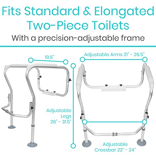 Vive Toilet Safety Rail Frame - Grab Bars for Bathroom - Fall Prevention - Adjustable Non Slip for Adults, Seniors, Elderly, Disabled, Handicapped - Padded Handle Support - Medical Device for Home Use