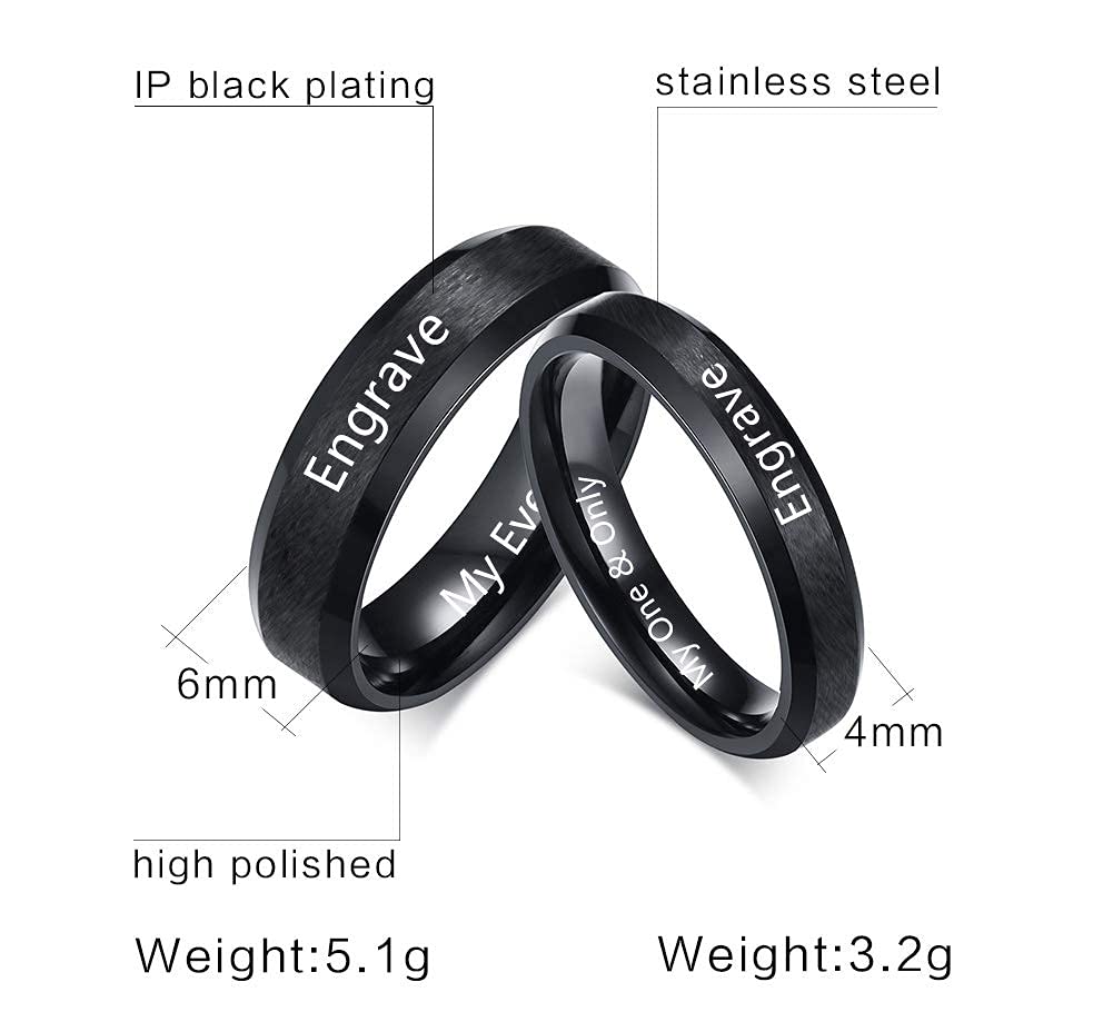 Personalized Promise Rings For Couples Matching Rings For Him And Her Custom Stainless Steel Couple Rings Set Engagement Ring 2 PCS