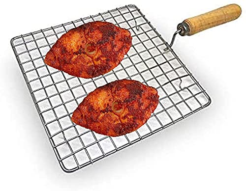 Stainless Steel Square Wire Roaster Wooden Handle, Roasting Net Roti Jali, Roti Grill, Papad Grill, Chapati Grill, Sqaure Roasting Papad Net
