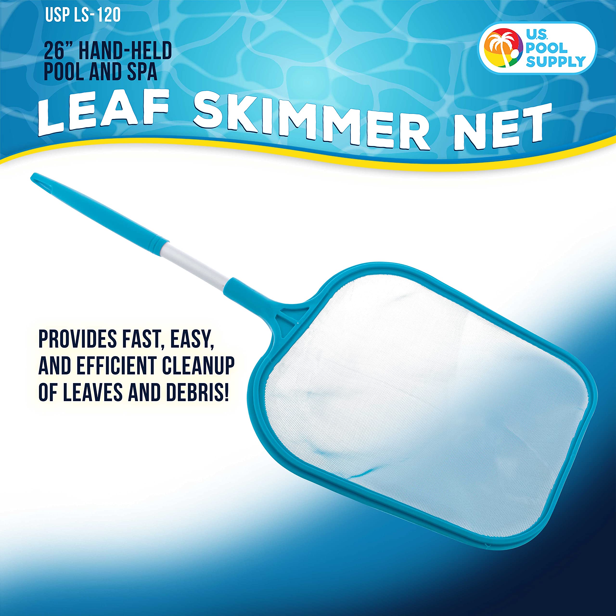 U.S. Pool Supply Professional Spa, Hot Tub, Pool Hand Leaf Skimmer Net, 26" Long with 12" Aluminum Pole - Fine Mesh Netting, Cleanout Leaves, Debris