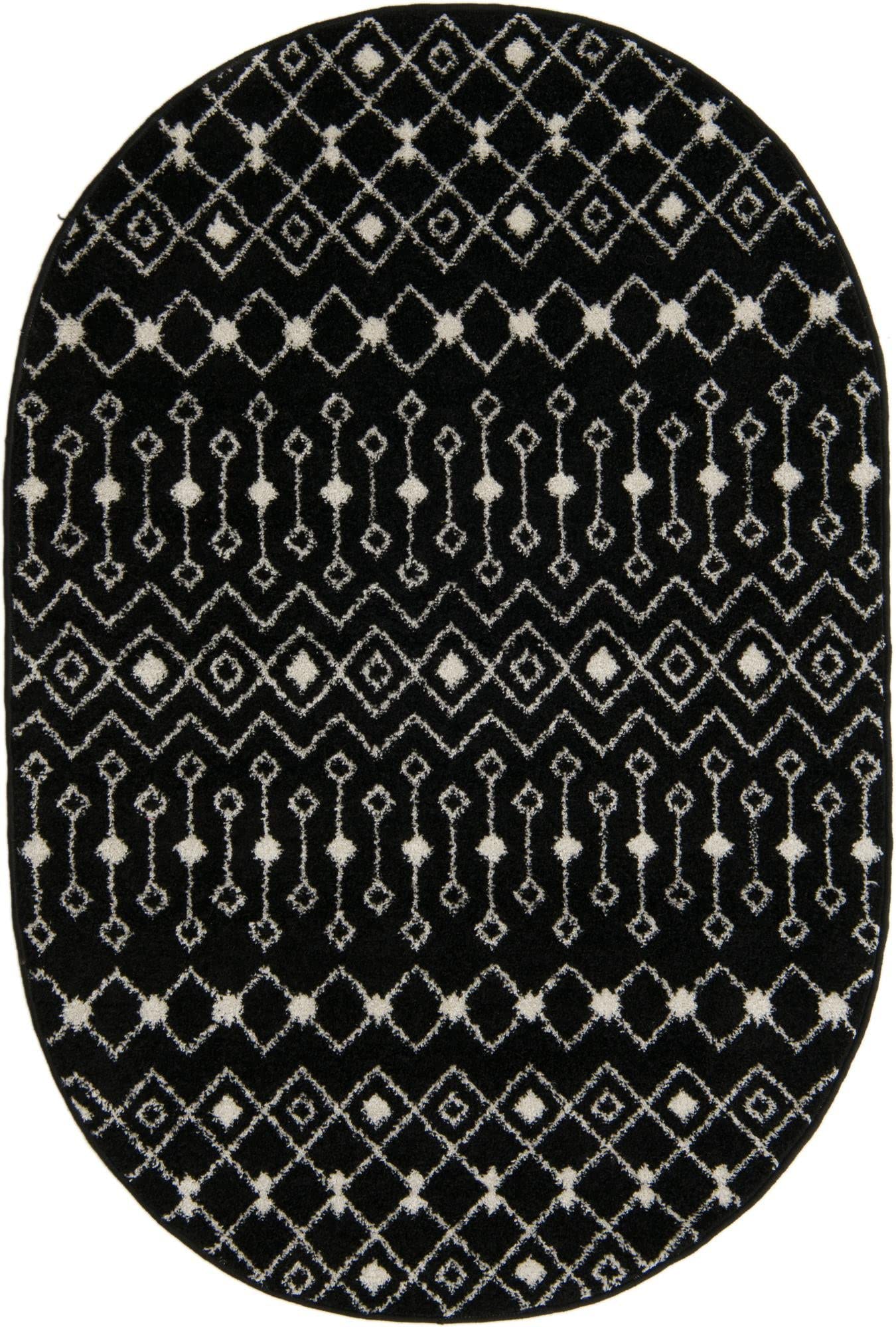 Unique Loom Tribal Trellis Collection Area Rug - Alaoui (4' x 6' Oval Black and White)