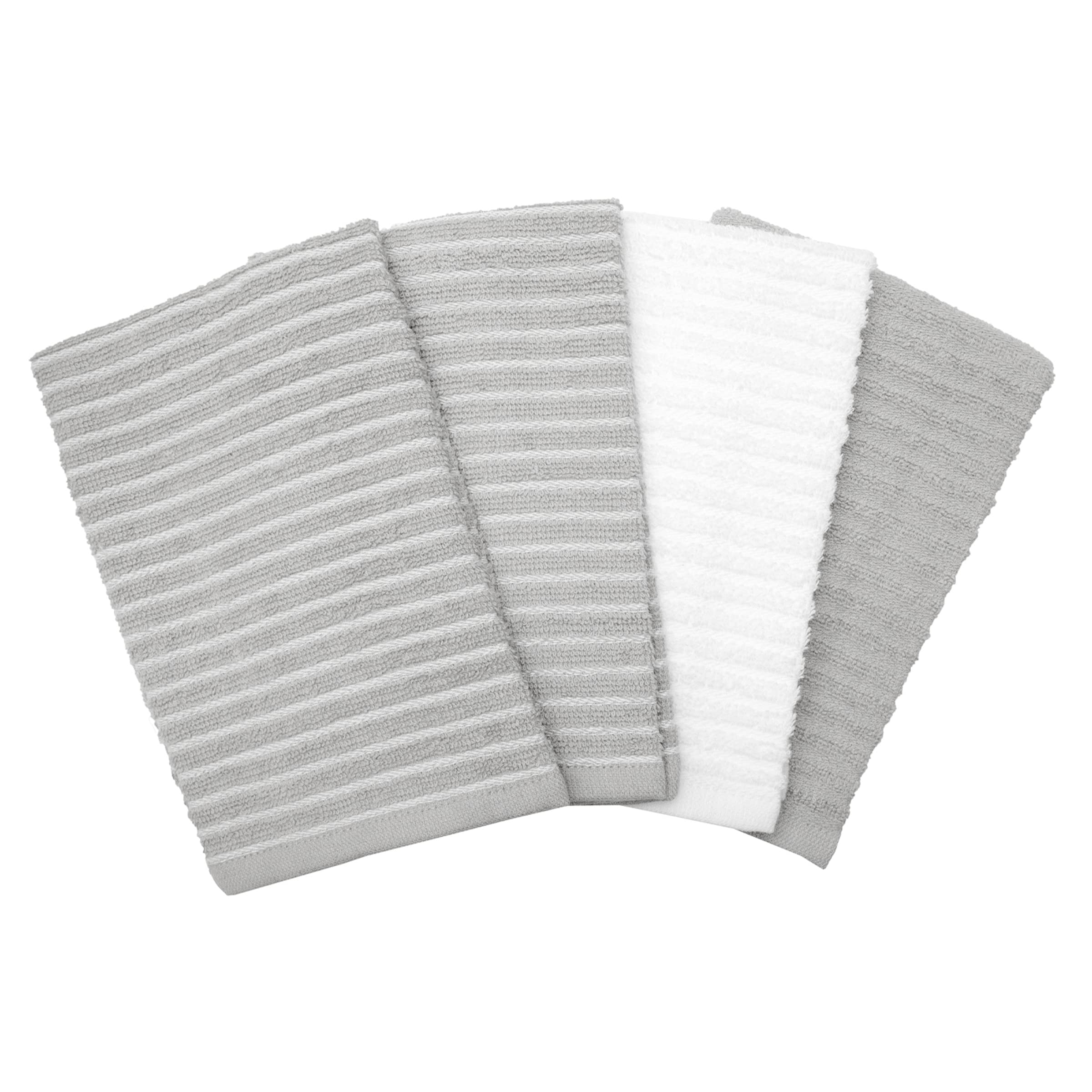 Ritz Horizontal Stripe Bar Mop, Gray, 4 Towel Set