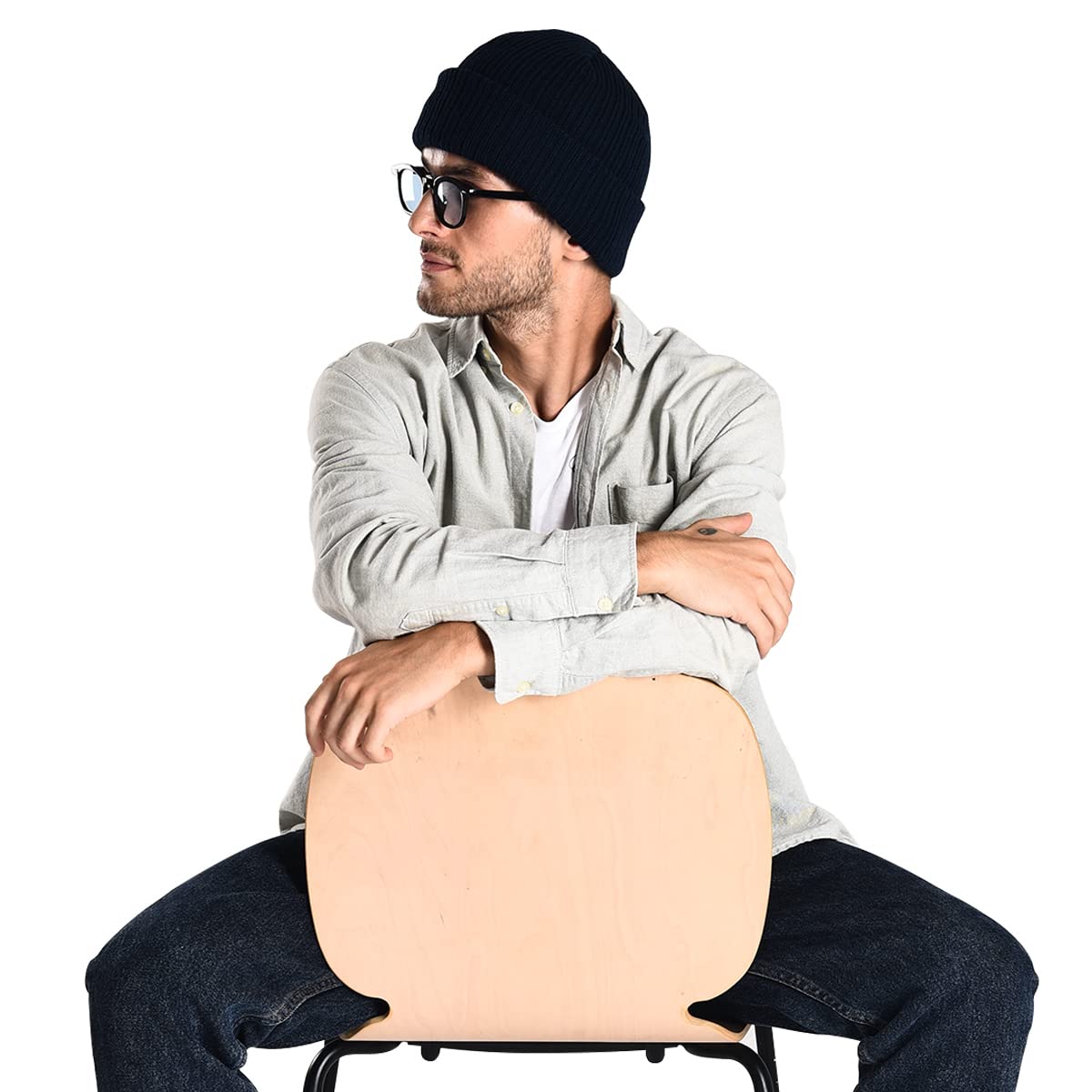 PACEARM Beanie Men Women - Unisex Winter Beanies Cuffed Knit Hat Plain Skull Cap (Black)