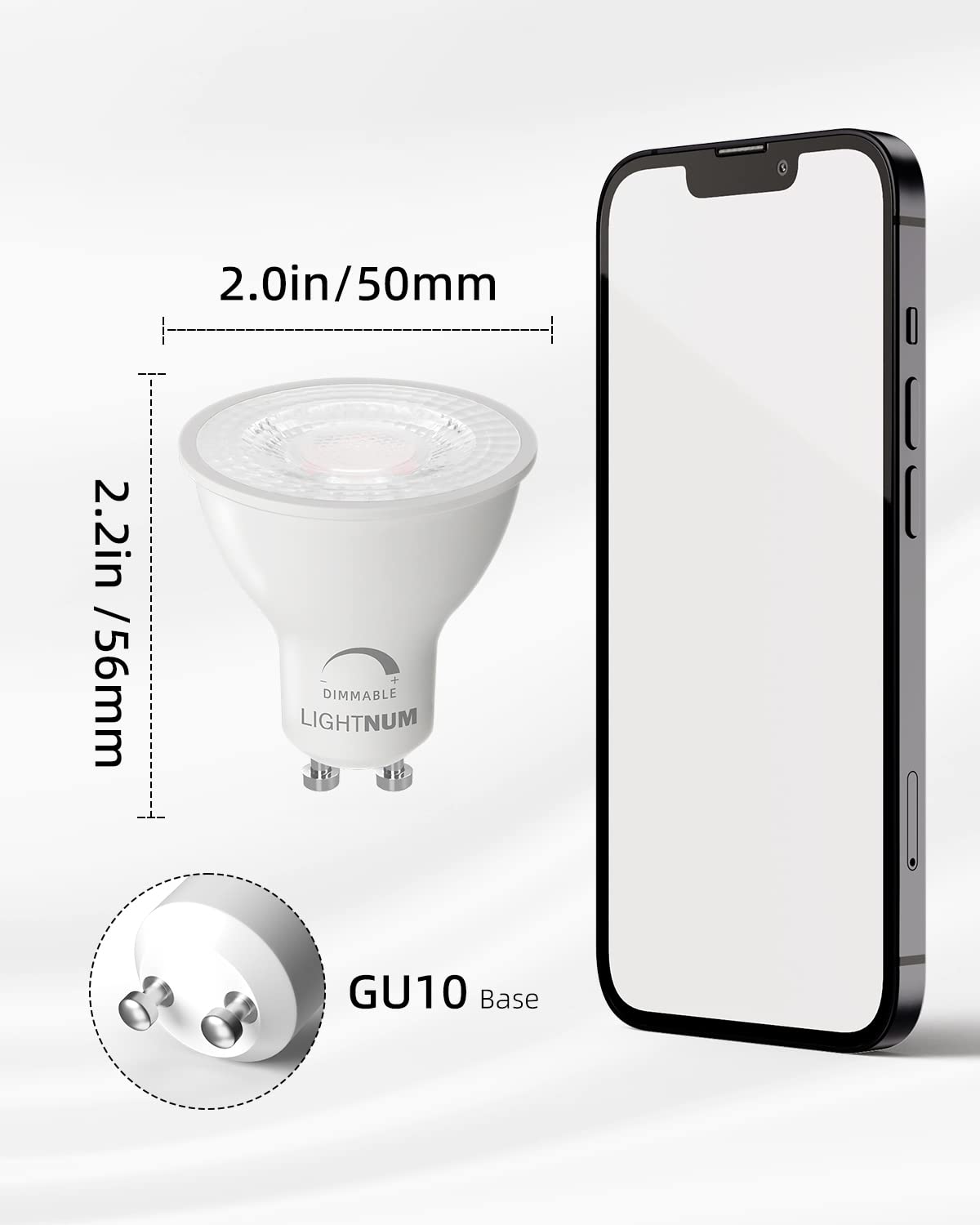 LIGHTNUM GU10 LED Bulbs Dimmable 12 Pack 50W Halogen Equivalent, 6W 500LM Track Light Bulb, 40 Degree Beam Angle, 2700K Soft Warm White, Spot Lightbulb for Kitchen, Recessed Lighting, 12 Pack