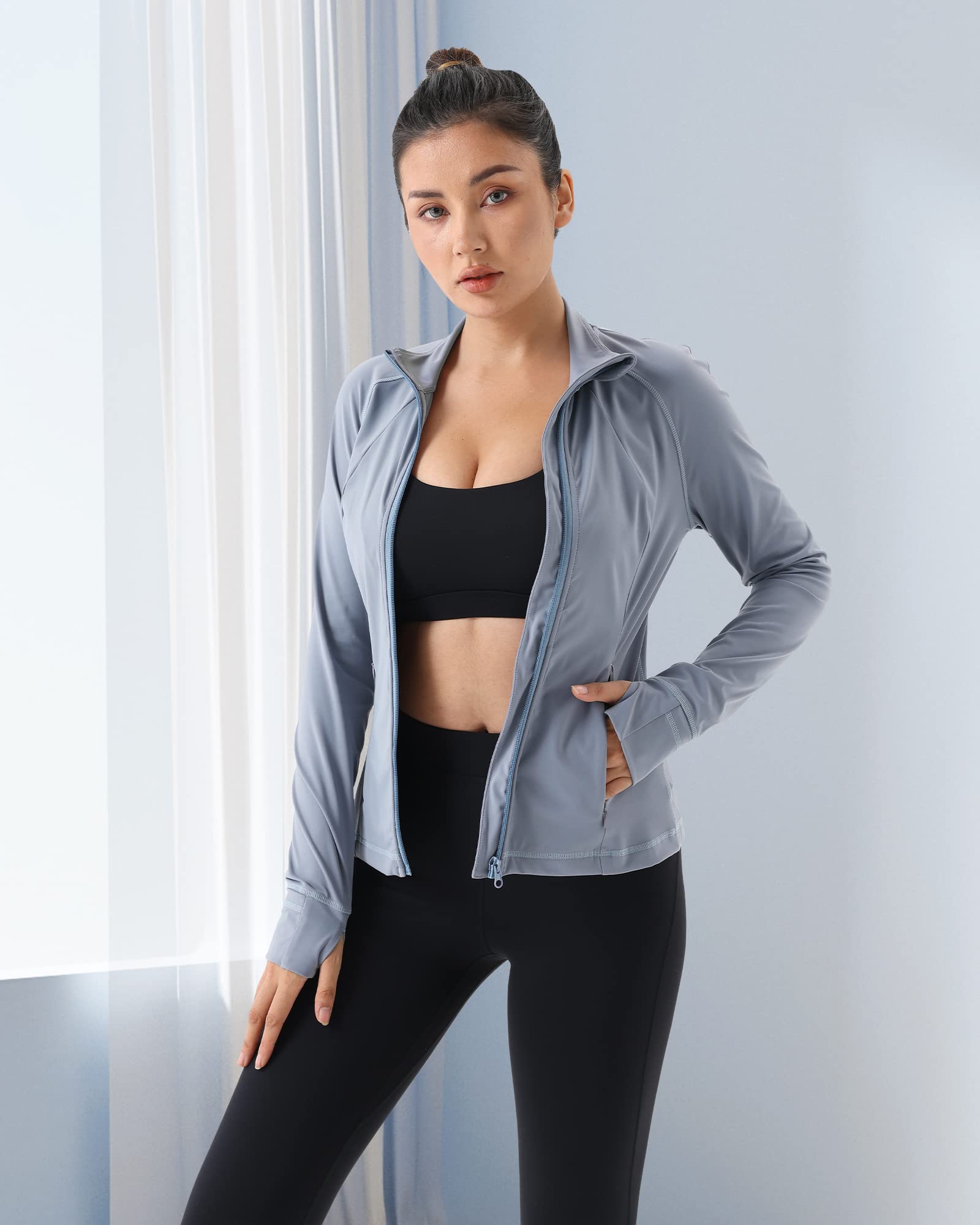 SULTOPY Running Jackets for Women, Full Zip up Slim Fit Workout Jacket Lightweight Athletic Sports Track Jacket with Pockets