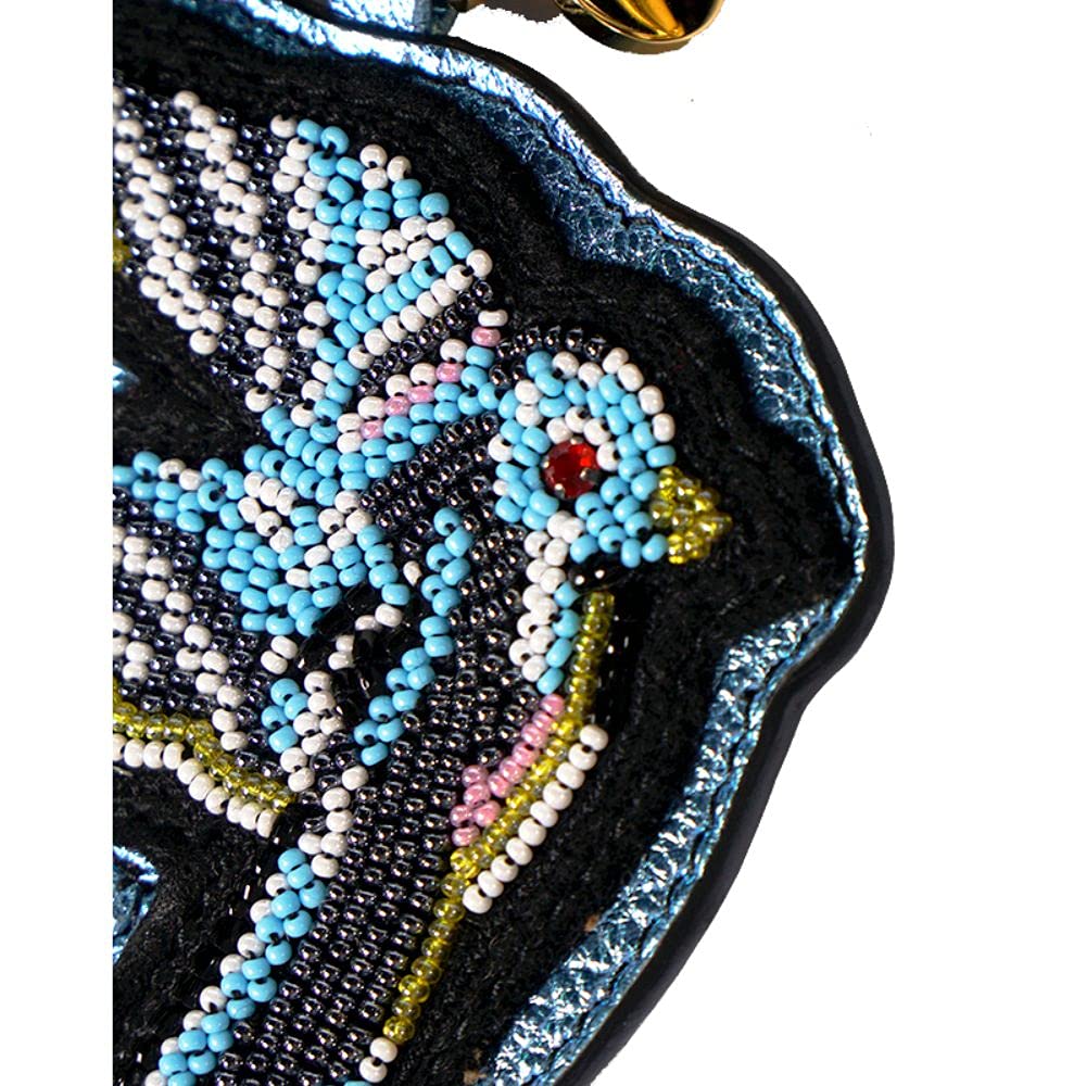 Prada Miu Miu Trick Plex Blason Beaded Blue Bird Black Velvet Bow Keyring 5TL217