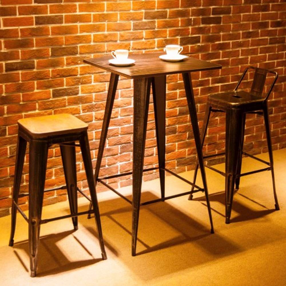 Low Back Indoor and Outdoor Metal Chair Barstool Set of 2 (Golden Black)