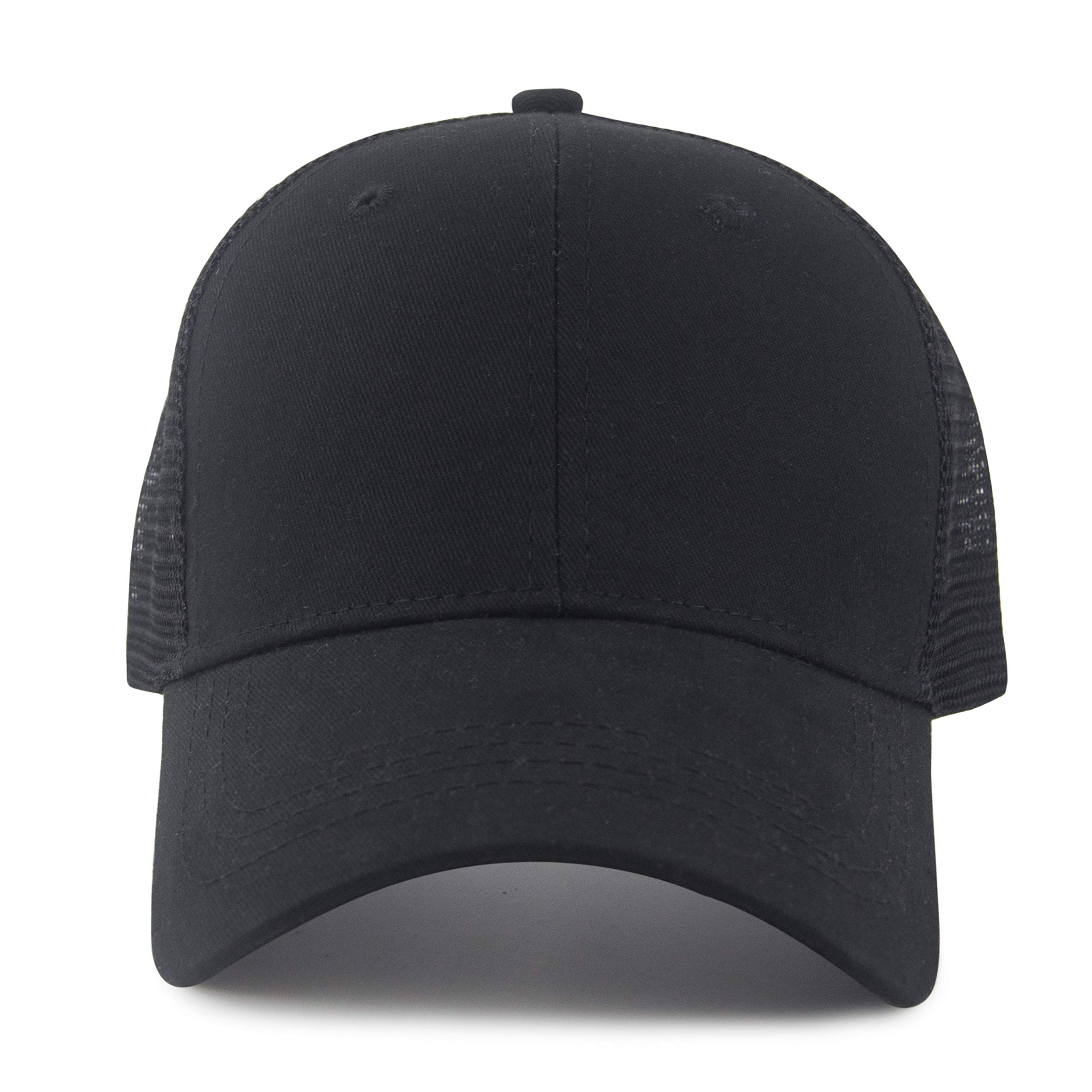 Muryobao Womens Ponytail Baseball Cap Messy High Bun Ponycap Adjustable Snapback Summer Sun Hat Plain Trucker Dad Hat Mesh Black