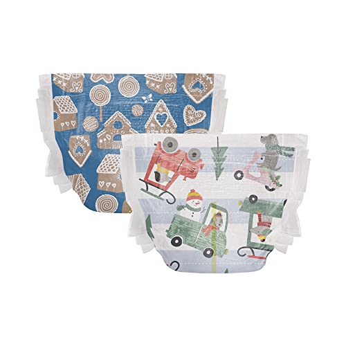 The Honest Company Clean Conscious Diapers | Plant-Based, Sustainable | Holiday '22 Prints | Club Box, Size 4 (22-37 lbs), 60 Count