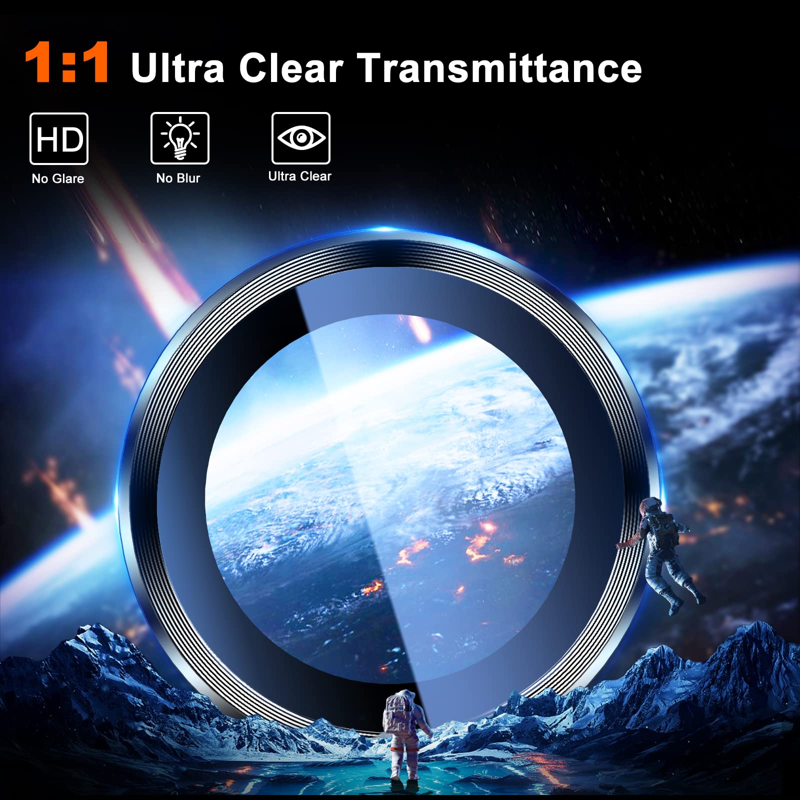 UniqueMe Camera Lens Protector for Samsung Galaxy S23 Ultra, 9H Tempered Glass Camera Cover Metal Individual Ring [Installation Tray][Removal tool]- Black