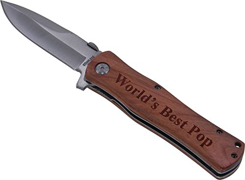 World's Best Pop Folding Pocket Knife - Great Gift for Father's Day, Birthday, or Christmas Gift for Dad, Grandpa, Grandfather, Papa (Wood Handle)