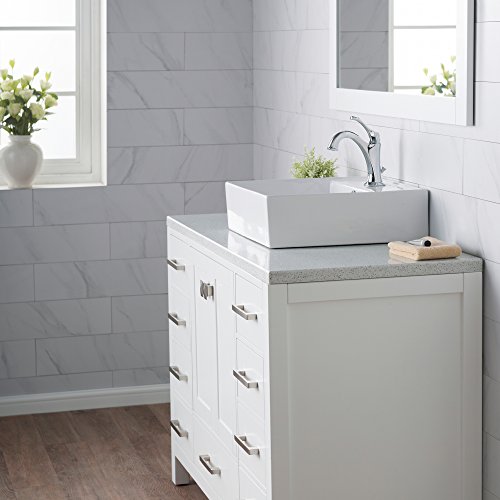 Kraus KCV-150 Elavo Square Vessel Porcelain Ceramic Bathroom Sink with Overflow, 18 1/2, 18.63, White