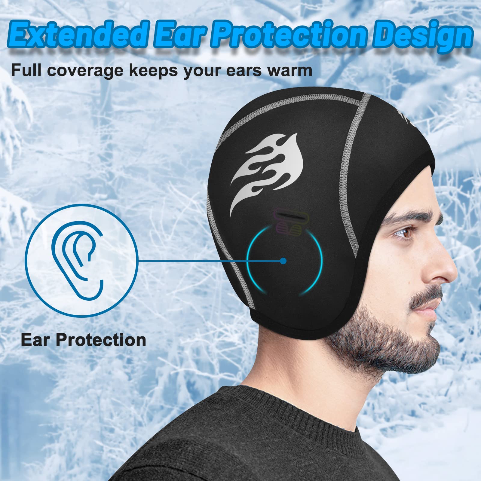 Seektop 2 Pack Skull Cap Helmet Liner for Men, Cycling Running Sweat Wicking Skullcap Beanie, Fits Under Helmets (Black&Gray New)