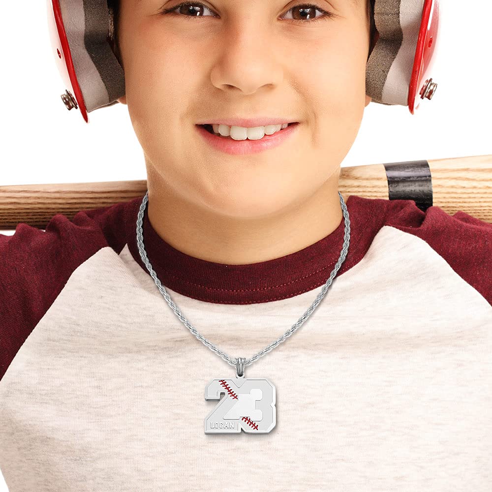 Personalized Sports Number Necklace With Name - Baseball Softball Number With Name Pendant - Lucky Number Sports Charm Gift