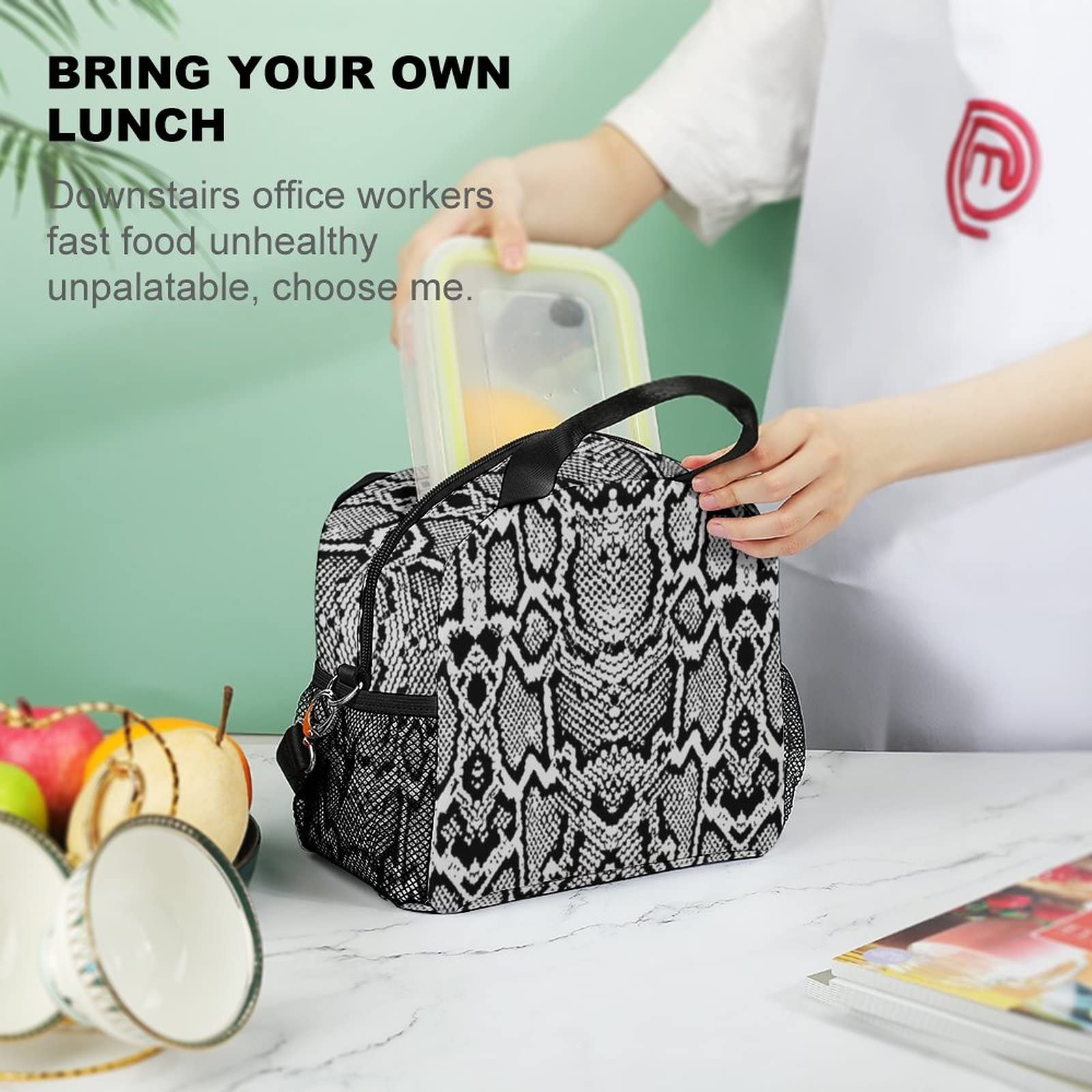 Snake Skin Lunch Bag, Lunch Box Portable Insulated Lunch Tote Bag, Thermal Cooler Bag for Women Work Outdoor