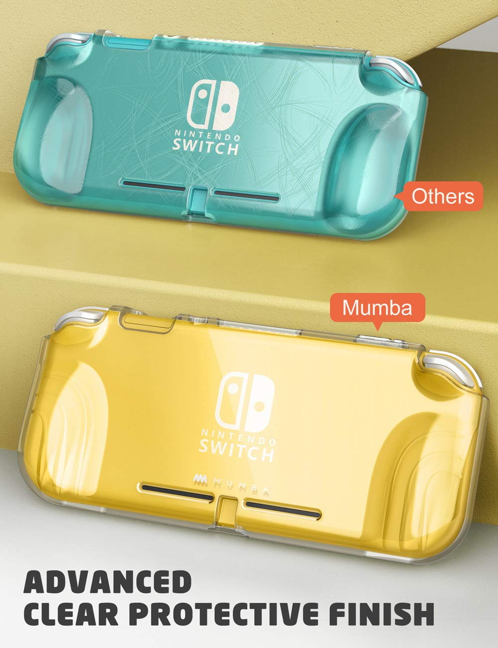 Mumba Compatible with Switch Lite, [Thunderbolt Series] Protective Clear Cover with TPU Grip (Yellow)