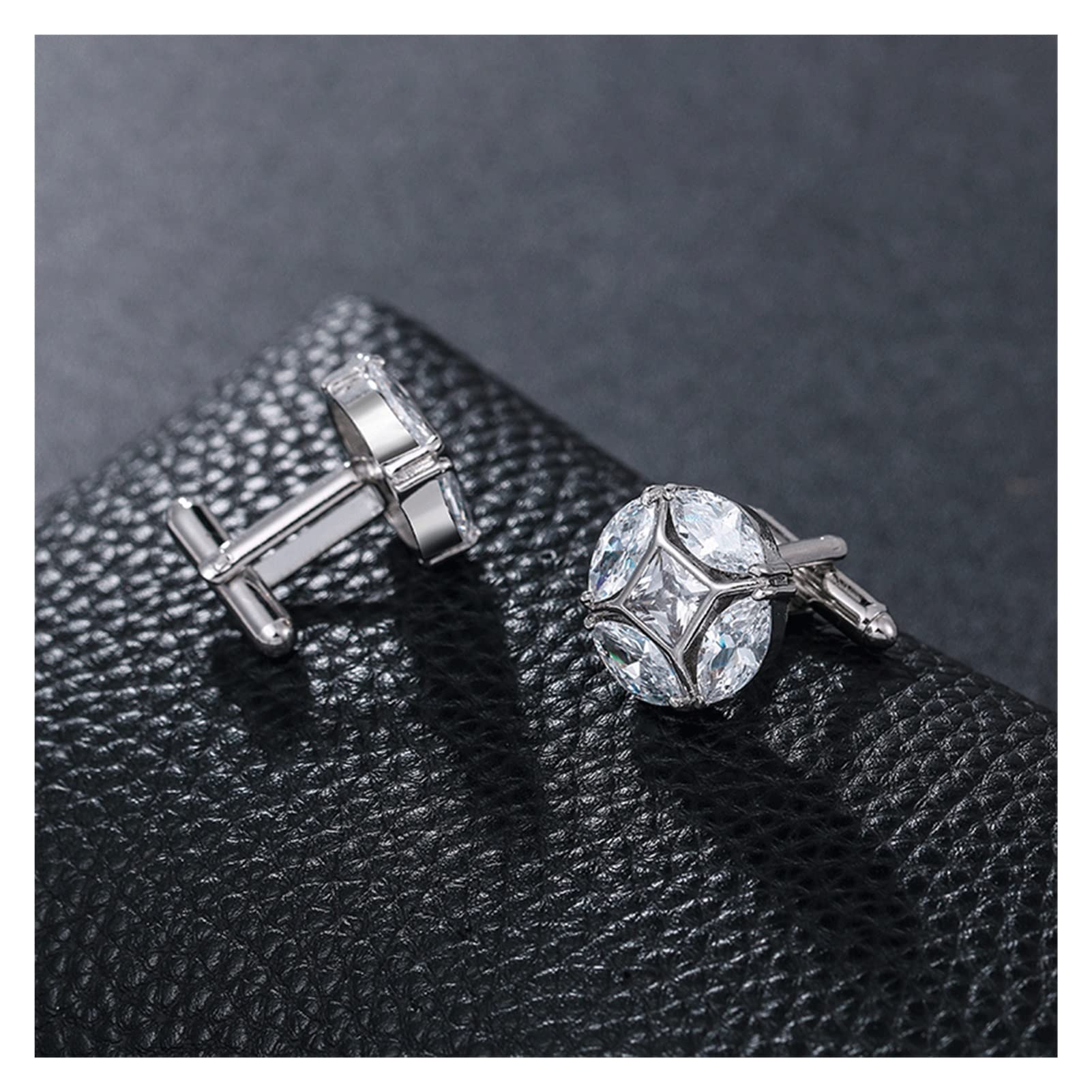 SDFGH Men's Marquise Cut Cubic Crystal Round Cufflinks Crystal Rhinestone Shirt Cuff Button Studs (Color : A, Size