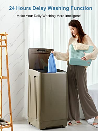 KRIB BLING Full-Automatic Washing Machine 17.7 lbs Small Compact Portable 10 Wash Program & 8 Water Level Compact Washer with LED Display Ideal for Apartments, RV, Camping, Gold