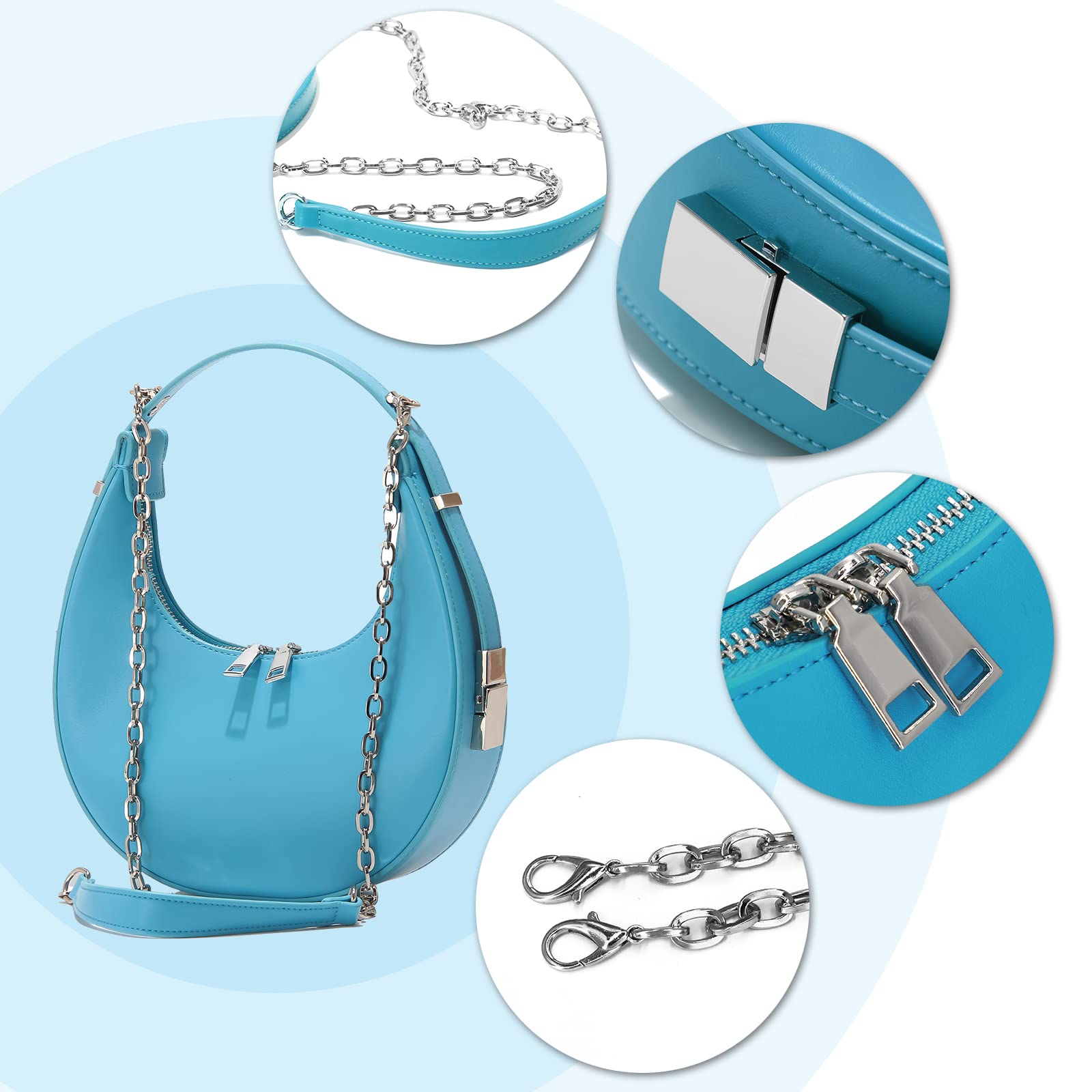 Shoulder Bags Handbag for Women, Crossbody Bag Detachable Shoulder Strap Soft PU Leather Zipper Closure - Sky Blue