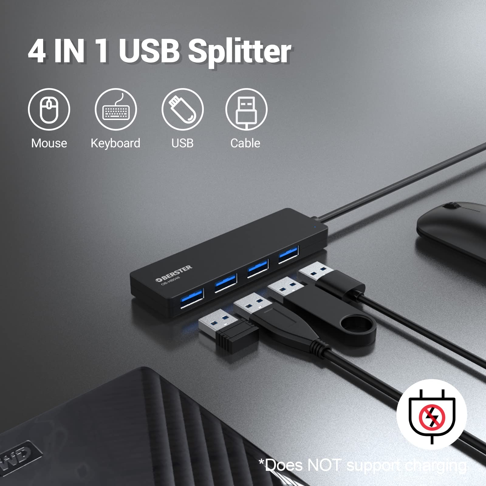 USB 3.0 Hub 5Gbps with USB C Adapter, Ultra Slim USB Adapter USB Splitter USB 3.0 Hub USB 3.0 Adapter with 4 USB 3.0 Port USB Splitter for MacBook, iMac Pro, Mac Mini/Pro, Surface Pro, Dell, HP