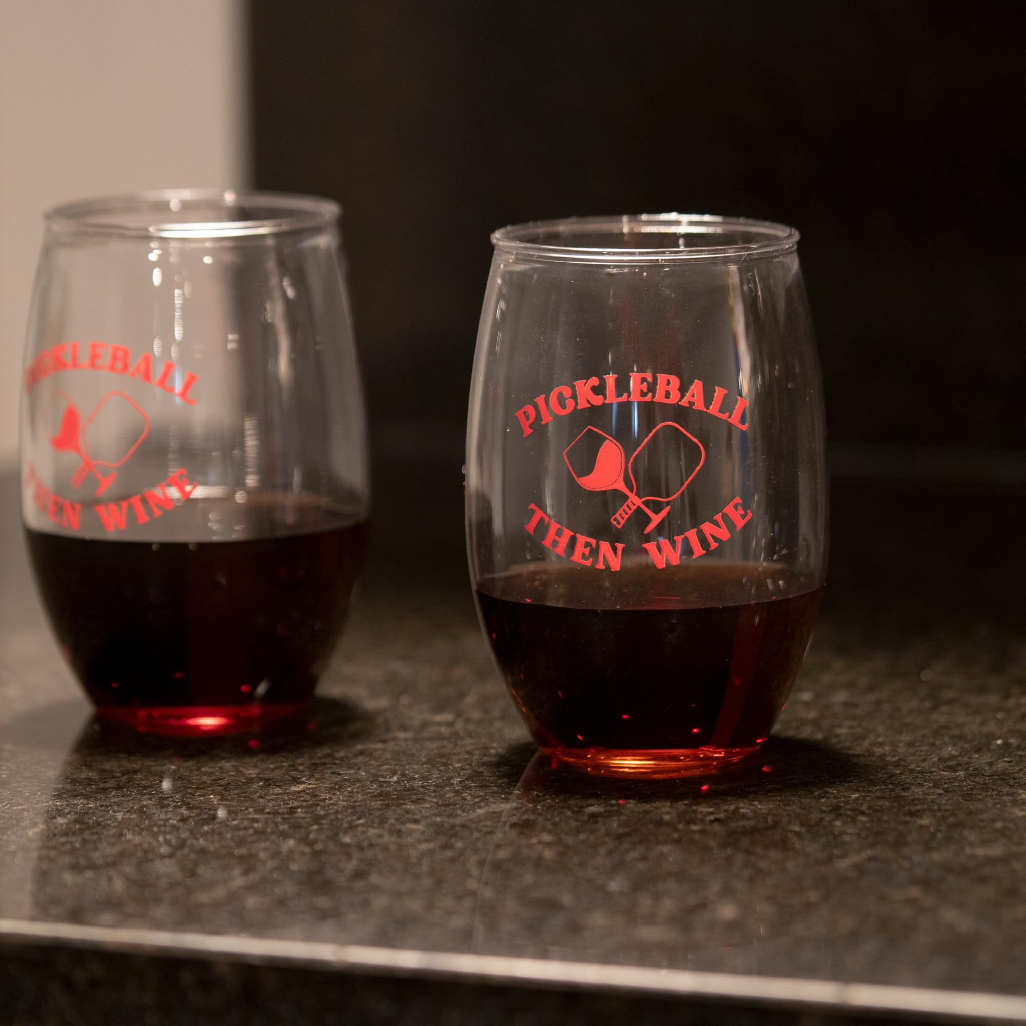 Needzo Pickleball then Wine Unbreakable Plastic Stemless Glasses, Reusable and Shatterproof, 16 Ounces Each (Pack 2)