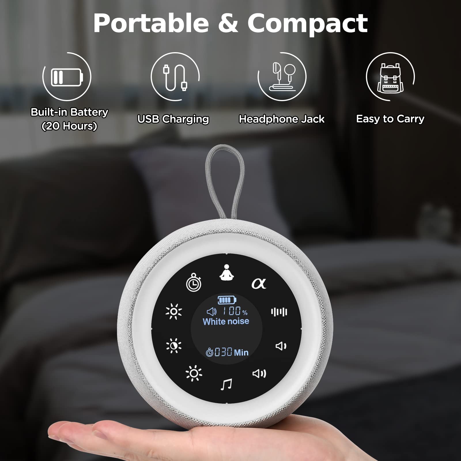 White Noise Machine HOMHOW Portable Sound Machine for Sleeping Adults Baby Kids Sleep Sound Machine Whit 32 Soothing Sounds, USB Rechargeable Timer Night Light