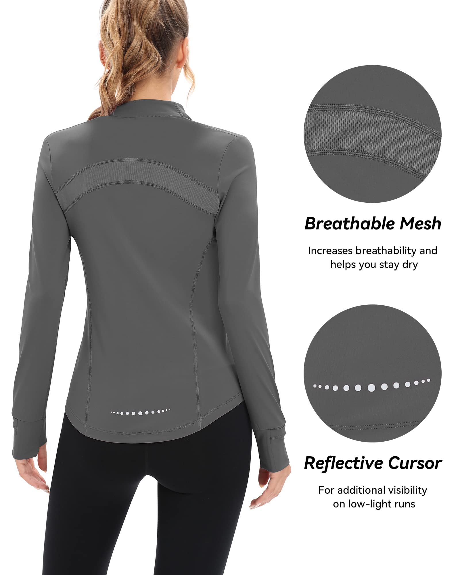 Runhit Athletic Zip Up Jacket Women upf 50 Lightweight Long Sleeve Compression Shirts Running Track Yoga Hiking Jacket With Pockets Black Medium
