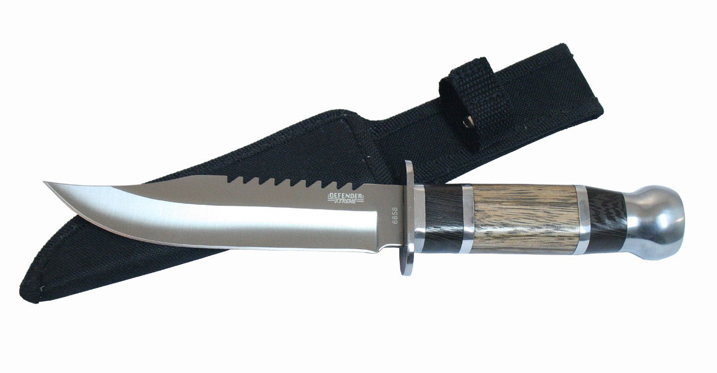 Lastworld 10" Silver Stainless Steel Hunting Knife Brown Wood Handle with Sheath